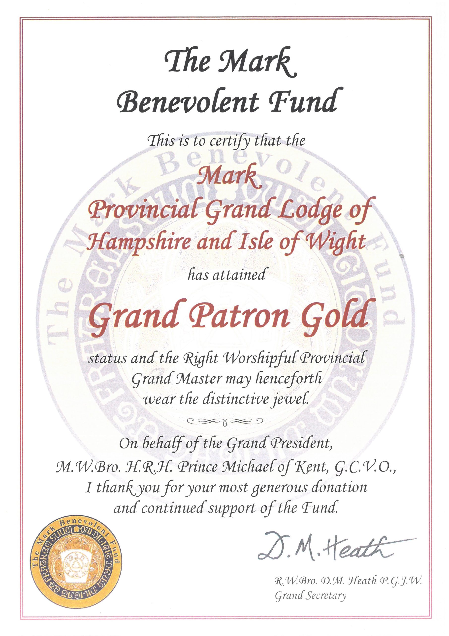 Grand Patron Award - Provincial Grand Lodge of Mark Master Masons ...